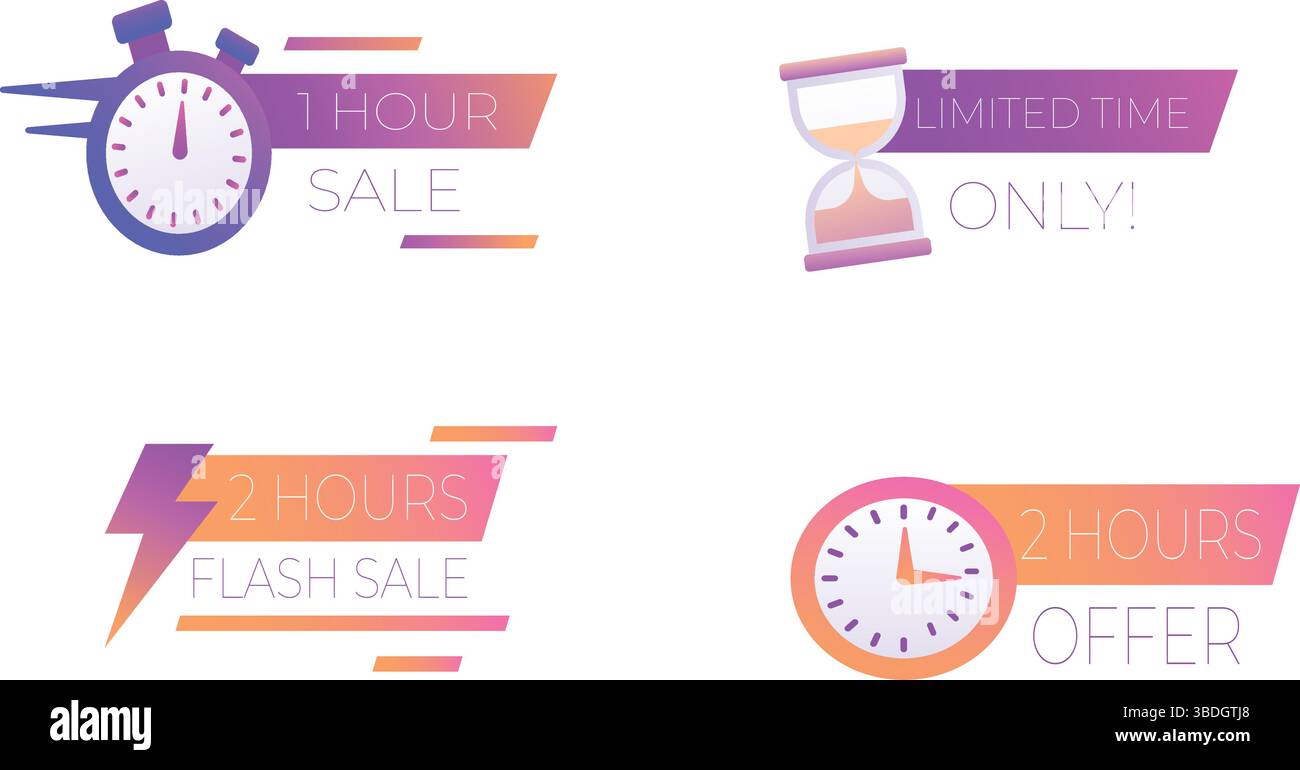 Limited Time Flash Sale Icons – Hourglass and Clock Vector Labels Stock ...