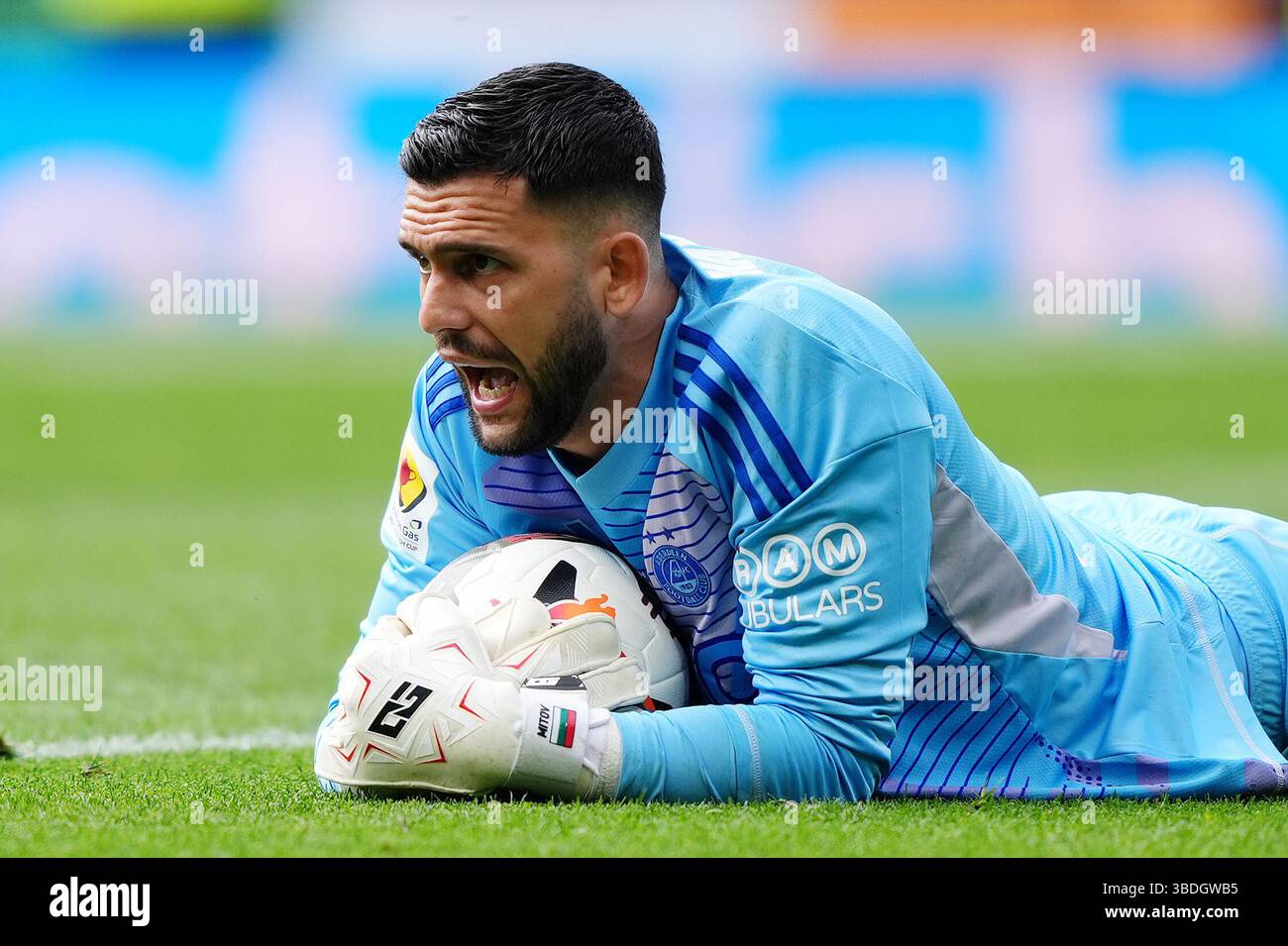 Aberdeen goalkeeper Dimitar Mitov claims the ball during the Scottish ...