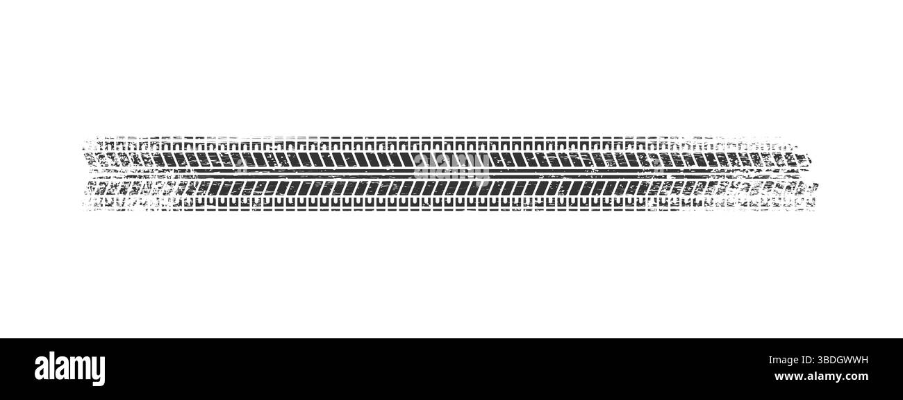 Tire tracks print in black on white background. Grunge mark for ...