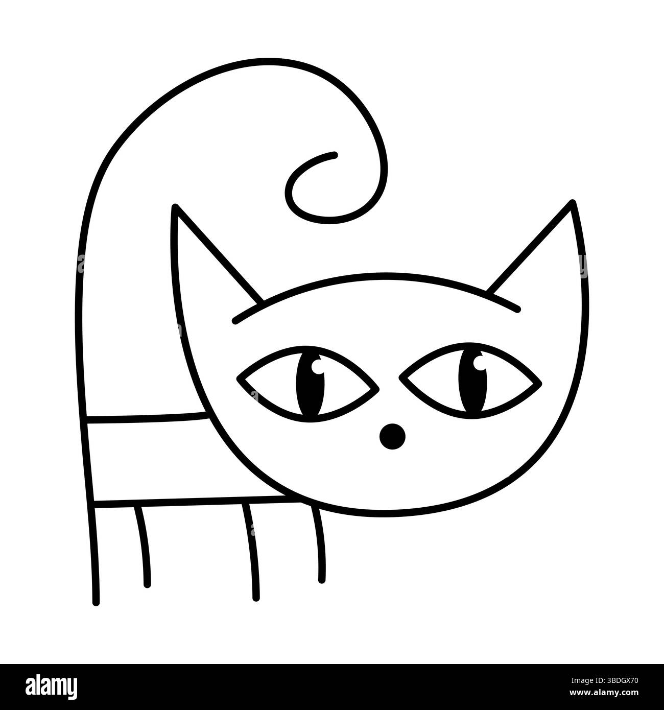 Quirky Cartoon Cat Outline Vector Illustration. This minimalist black ...