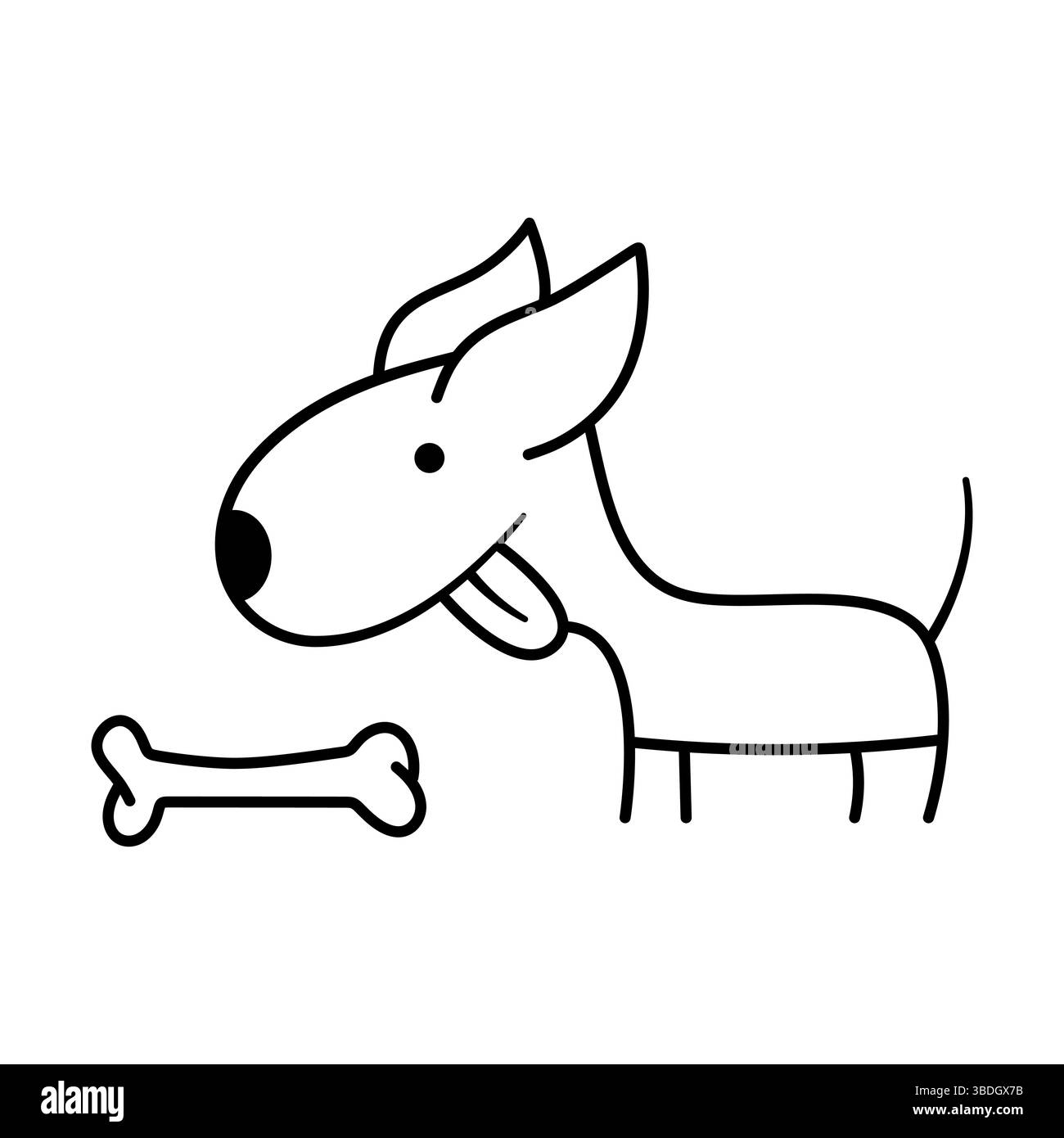 Cartoon Dog with a Bone Outline Vector. This is a black and white ...