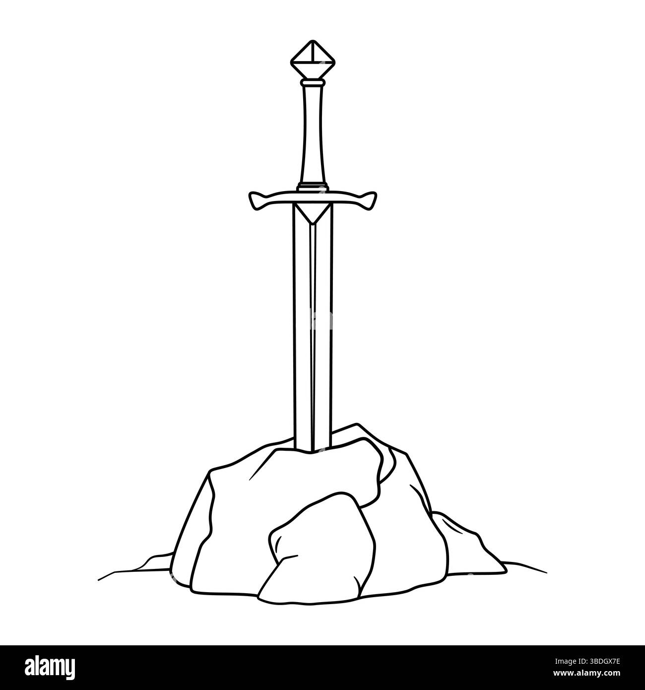 Sword in the Stone Outline Vector Illustration. This black and white ...