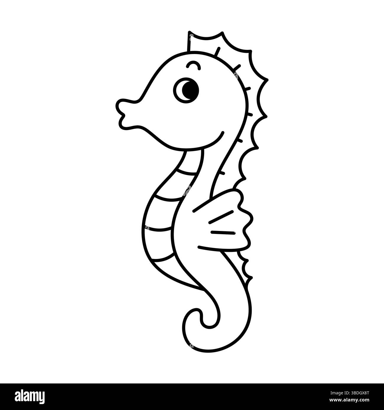 Seahorse Outline Vector Illustration. A black and white illustration of ...