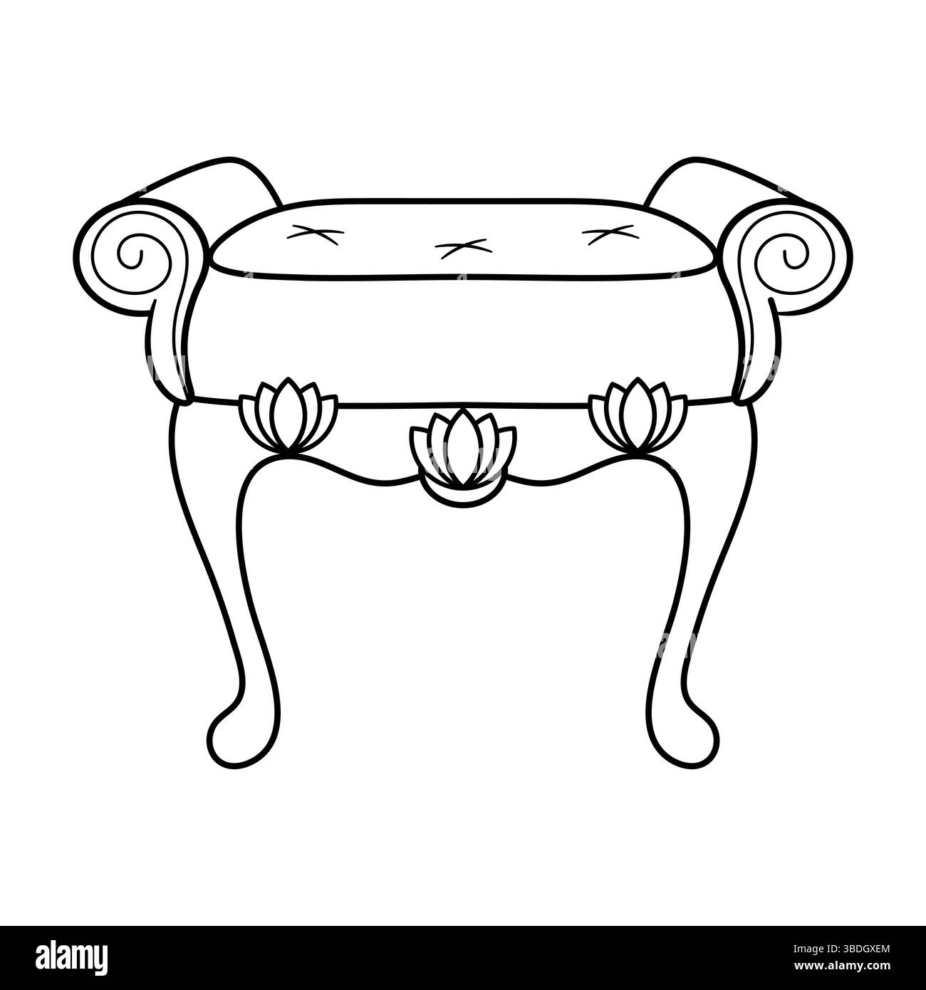 Elegant Vintage Stool Outline Vector Illustration. A detailed black and ...
