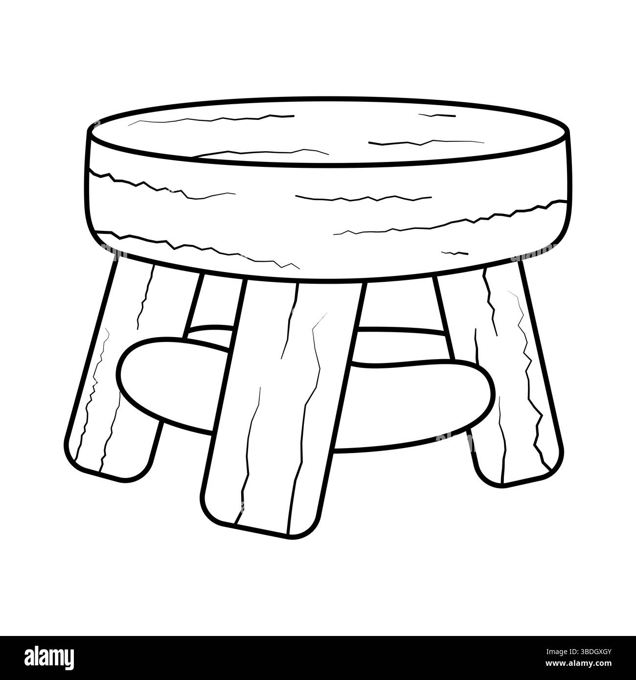 Wooden Stool Outline Vector Illustration. A black and white vector ...