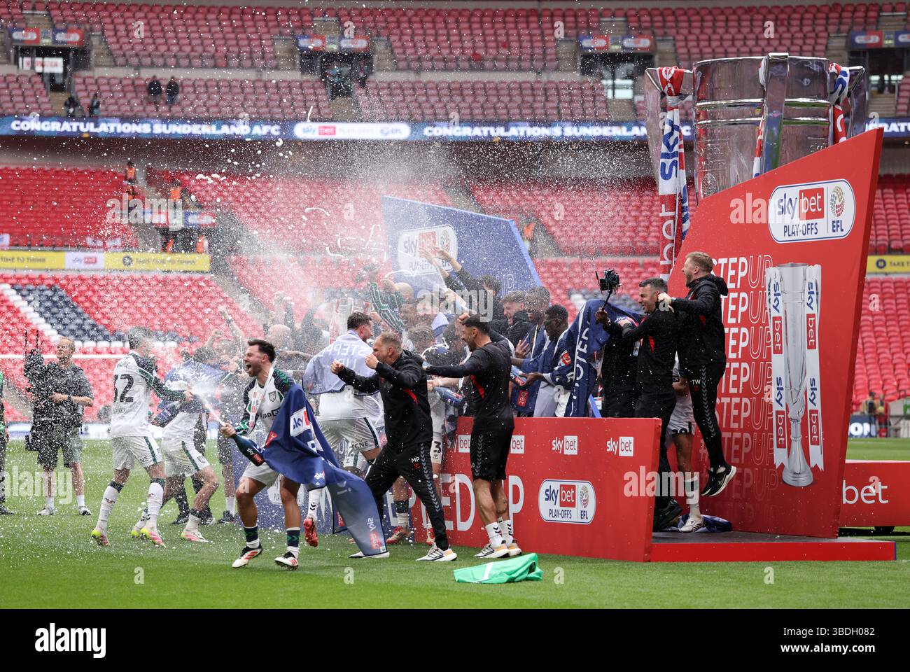 London, UK. 24th May, 2025. Sunderland celebrate winning promotion at ...