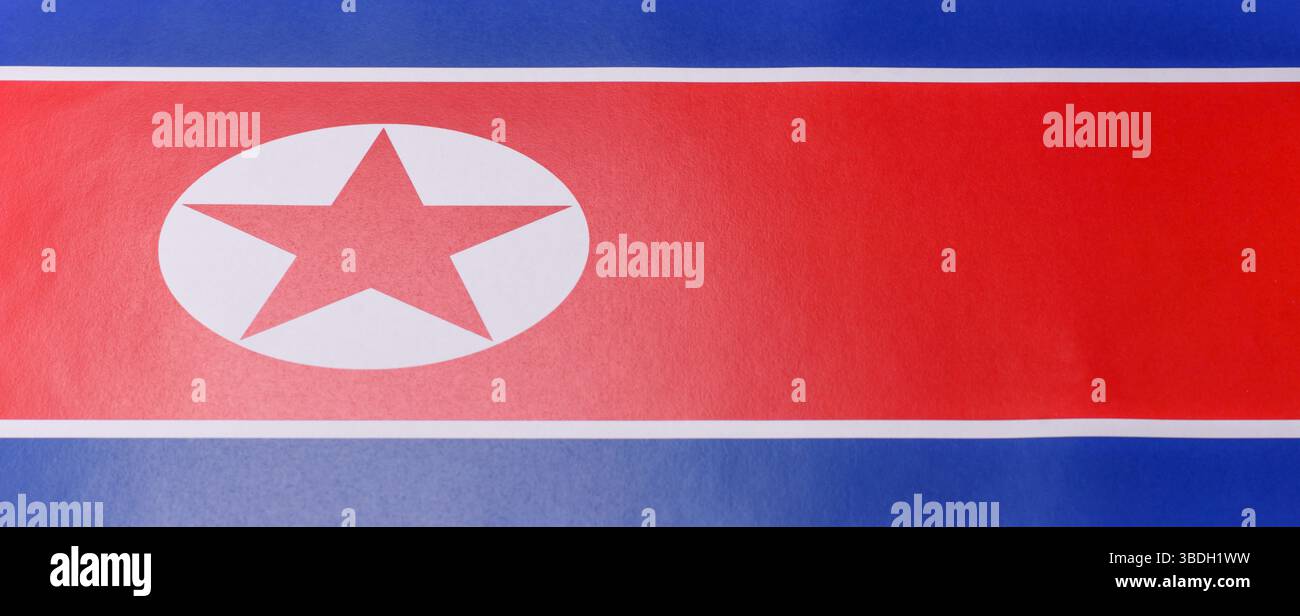 Flag of North Korea, red star on red blue white background. Symbol of ...