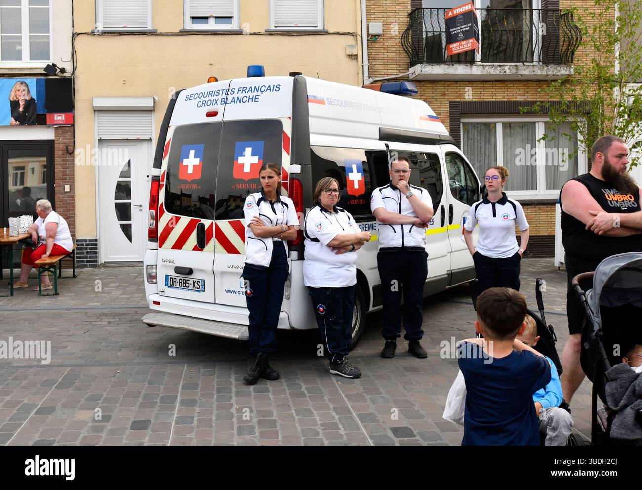 French ambulance paramedics on standdby at La Fête du Muguet (Lilly of ...