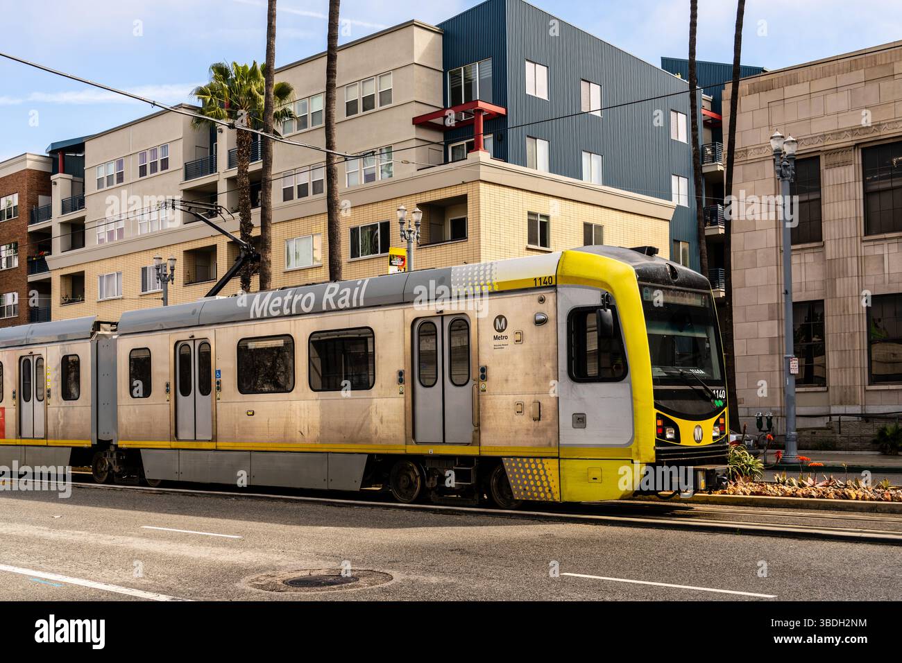 Long Beach, CA - March 12, 2025 An A Line, light rail, Metro Rail car of the Los Angeles Metro ...