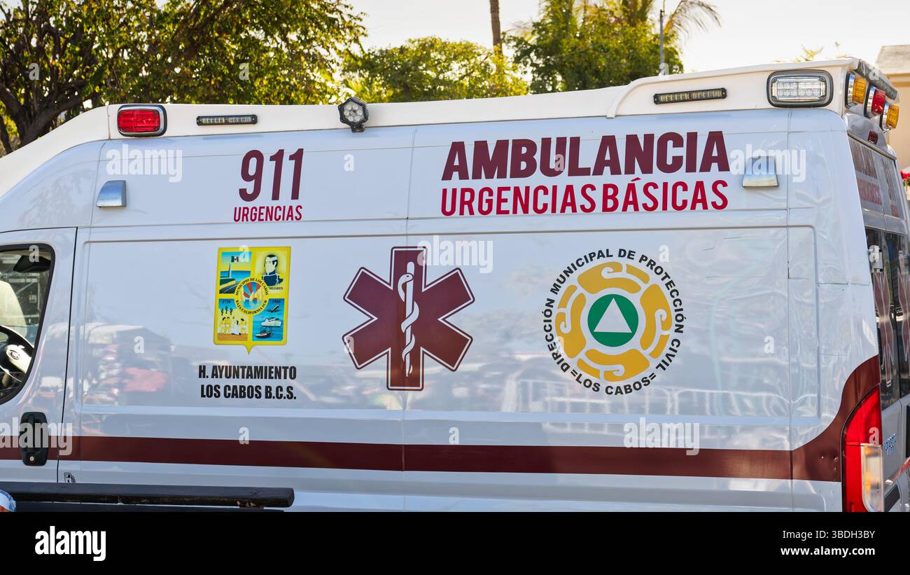 San Jose del Cabo, BCS, Mexico - March 15, 2025: Ambulance with the ...