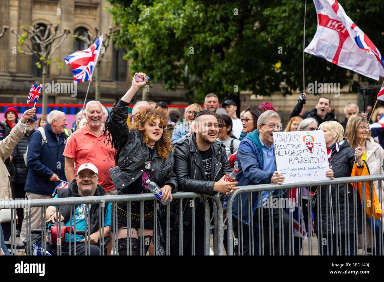 Leeds, UK. 24 MAY, 2025. People gather as the right-leaning "Great ...