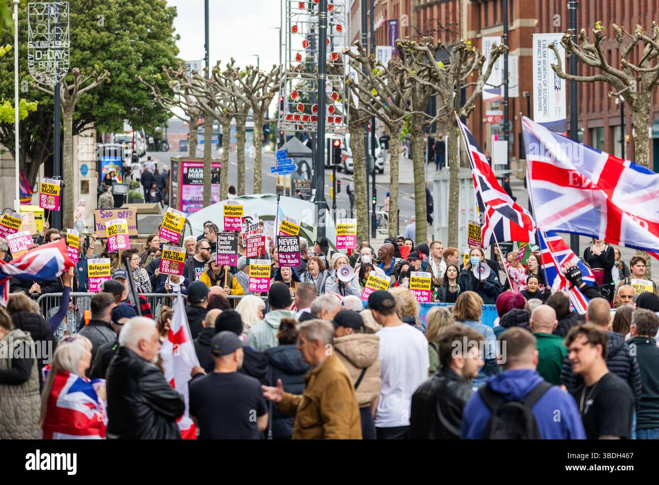 Leeds, UK. 24 MAY, 2025. View of the two sides as the right-leaning ...