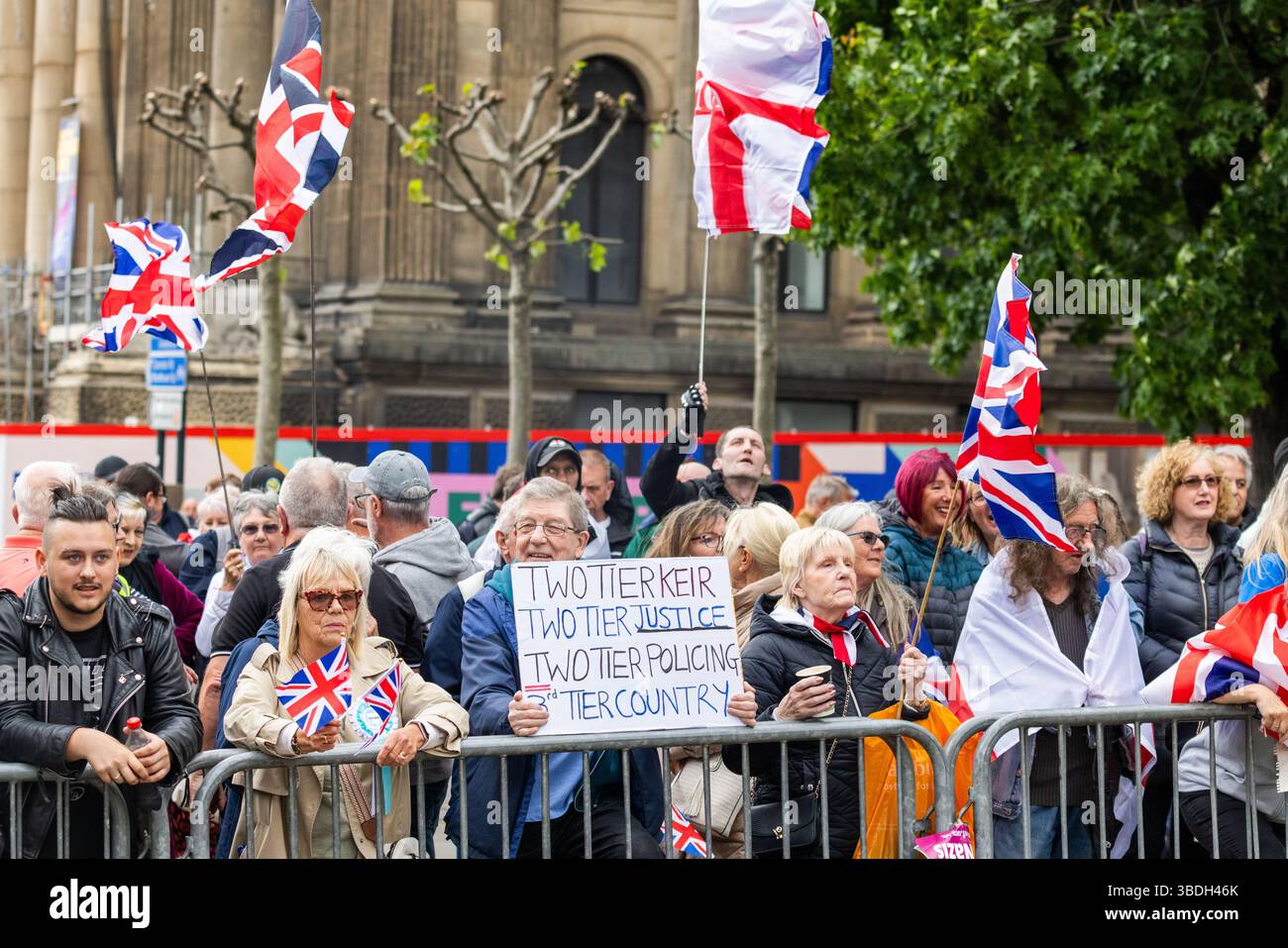 Leeds, UK. 24 MAY, 2025. People gather as the right-leaning "Great ...