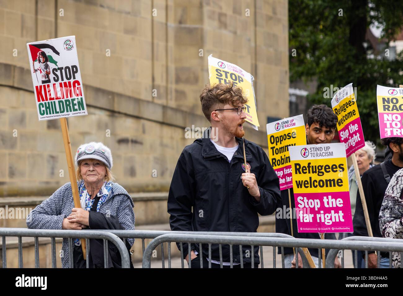 Leeds, UK. 24 MAY, 2025. Left wing counter protestors as the right ...