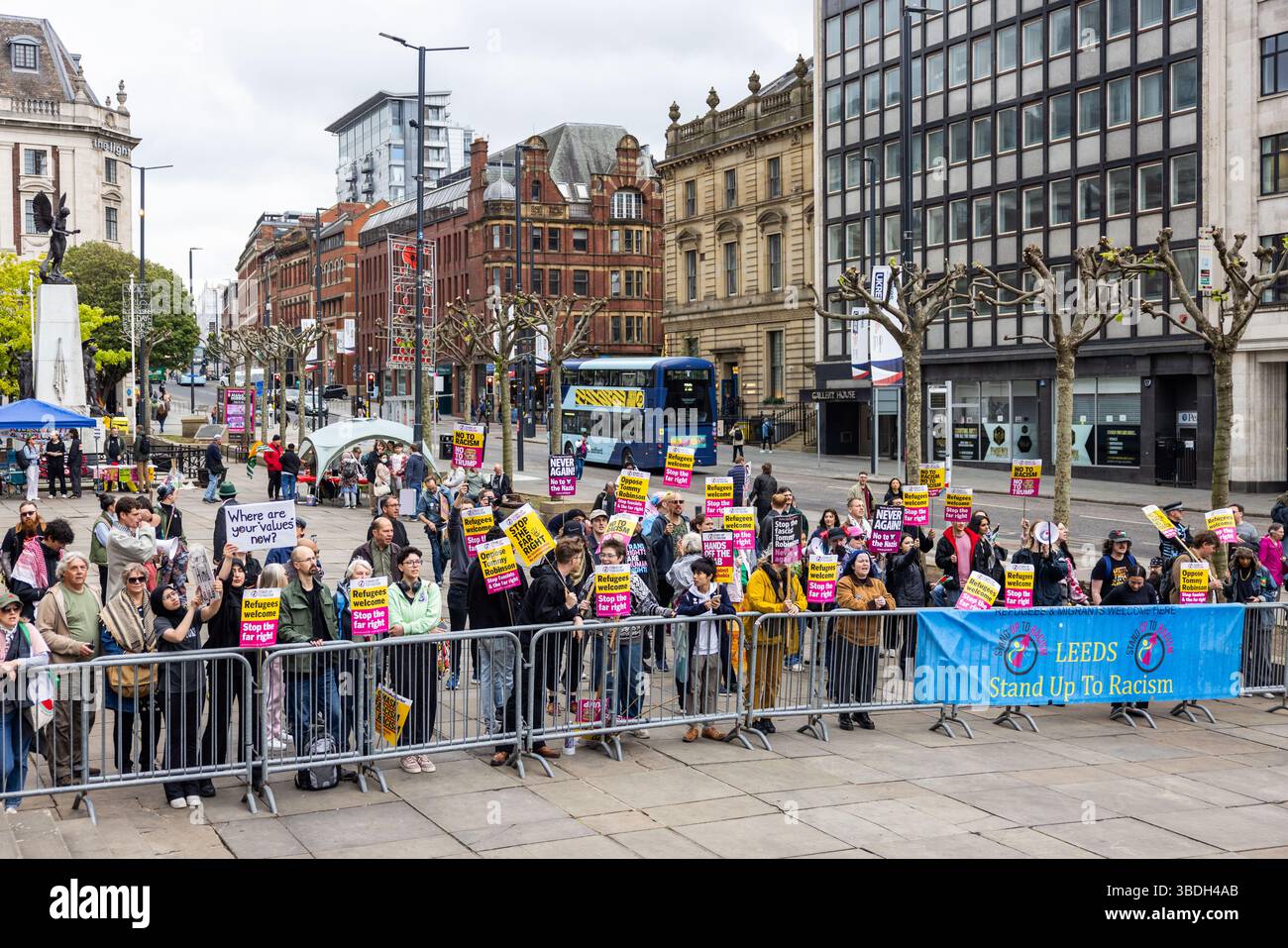 Leeds, UK. 24 MAY, 2025. Left wing counter protestors as the right ...