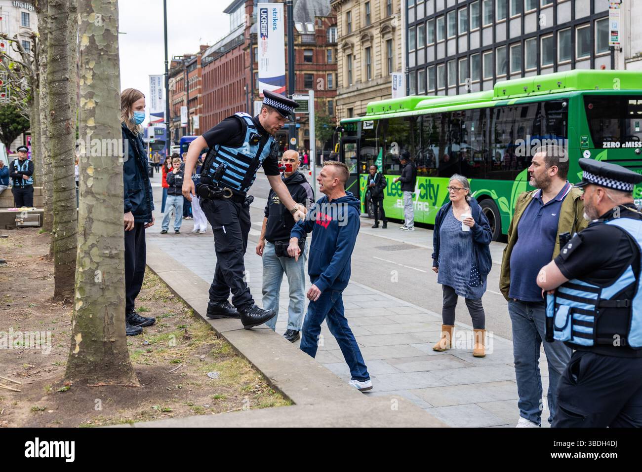 Leeds, UK. 24 MAY, 2025. Man attempts to argue with counter protestors ...