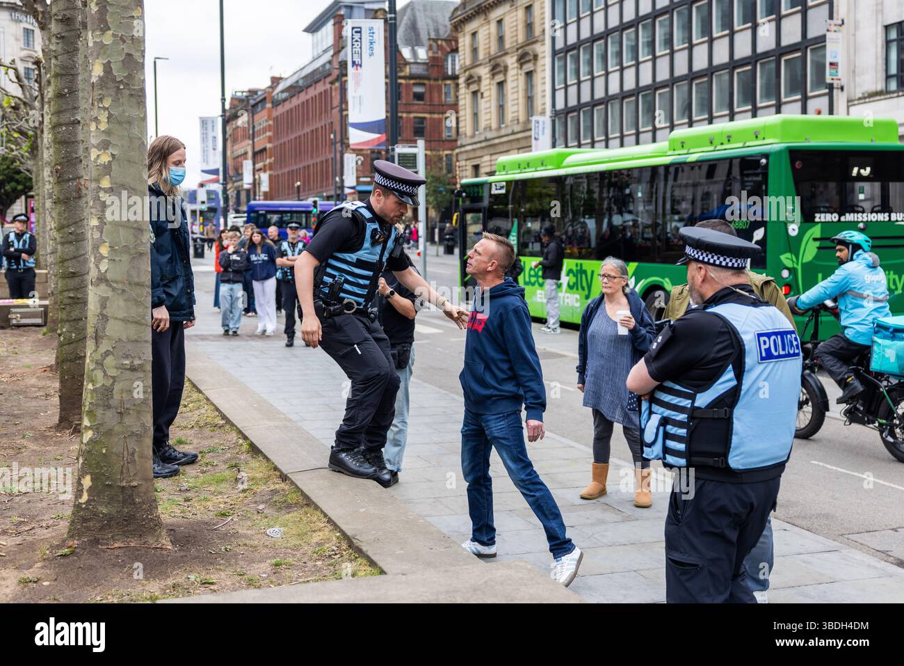 Leeds, UK. 24 MAY, 2025. Man attempts to argue with counter protestors ...