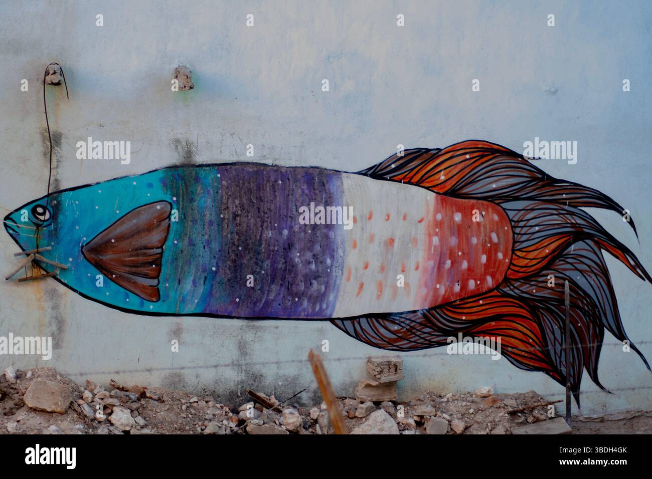 Colorful mural painting of a fish on a street wall in Havana, Cuba ...