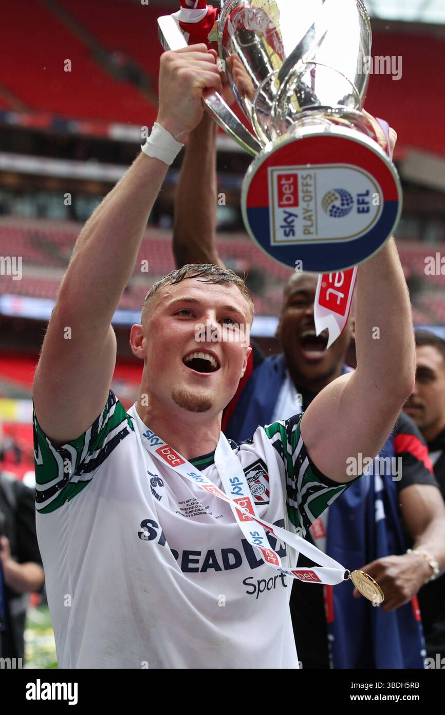 LONDON, UK - 24th May 2025: Dan Ballard of Sunderland AFC celebrates ...