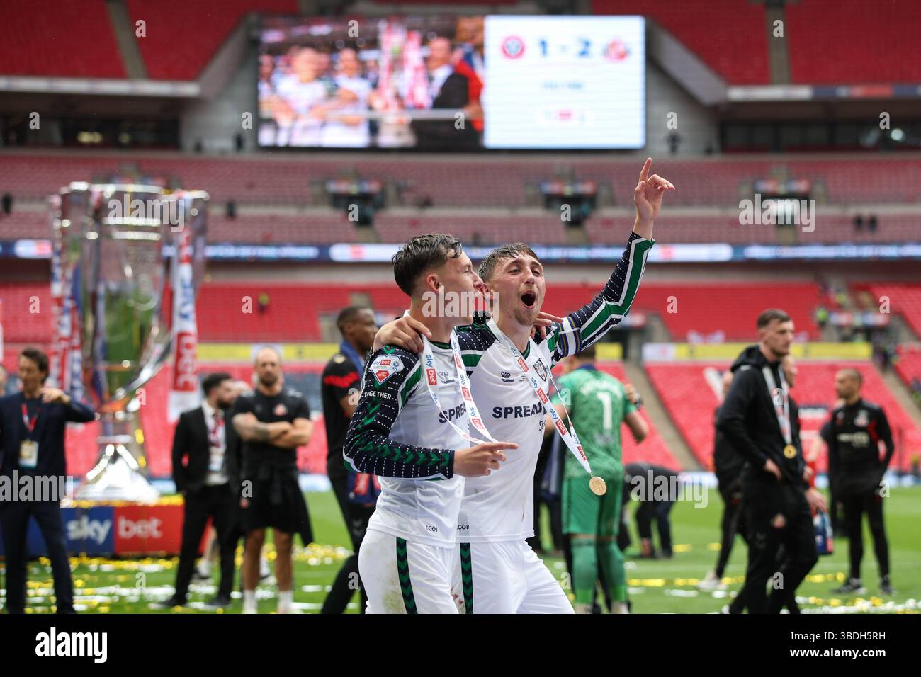 LONDON, UK - 24th May 2025: Dan Neil and Chris Rigg of Sunderland AFC ...