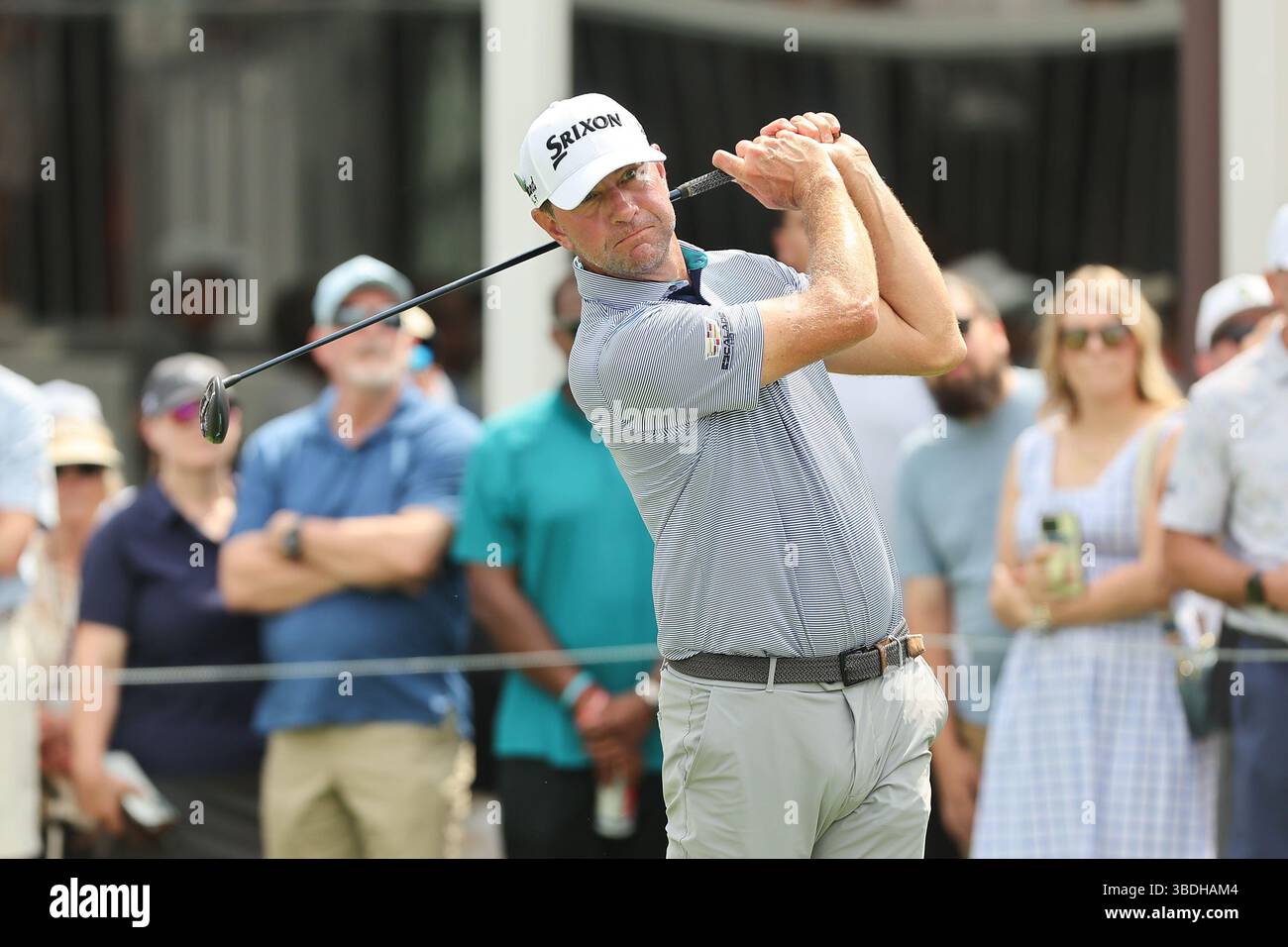 Fort Worth, TX, USA. 24th May, 2025. Lee Hodges hits his tee shot on ...