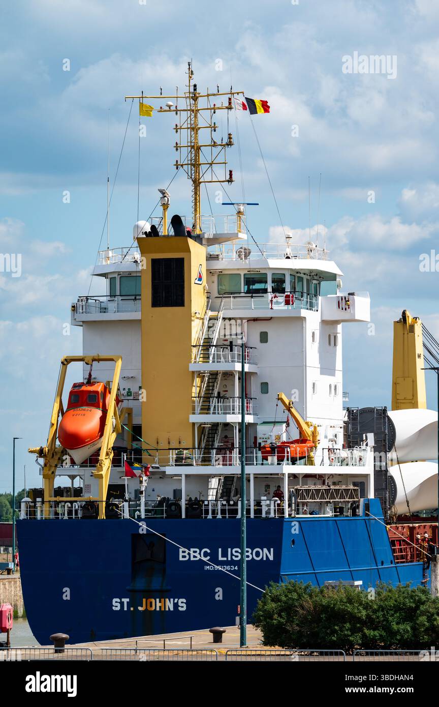The BBC Lisbon cargo ship unloading at the Antwerp Port, Belgium 17 May ...