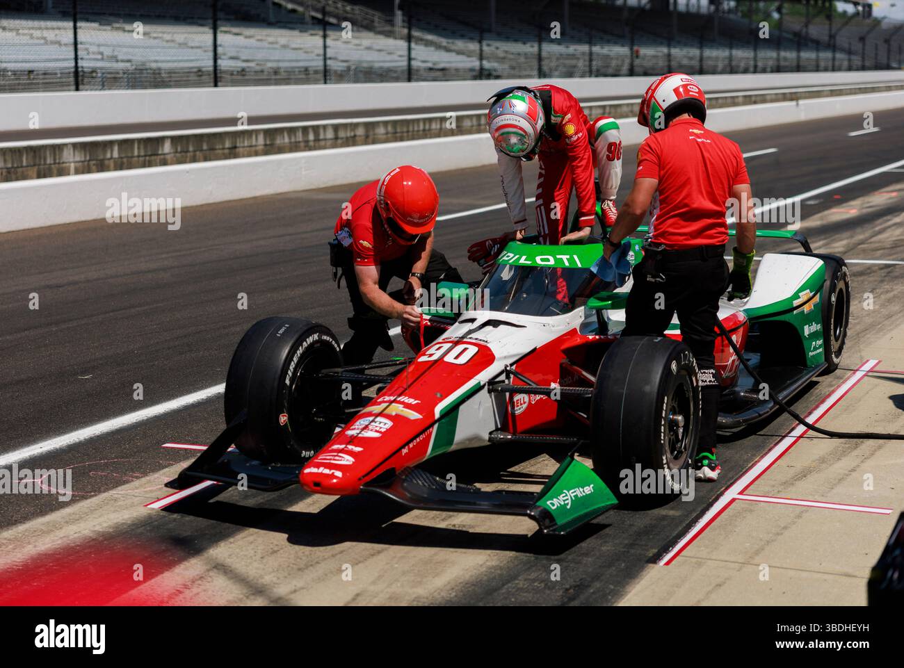 Callum Ilott (#90, Prema Racing) seen during the Carb Day practice ...