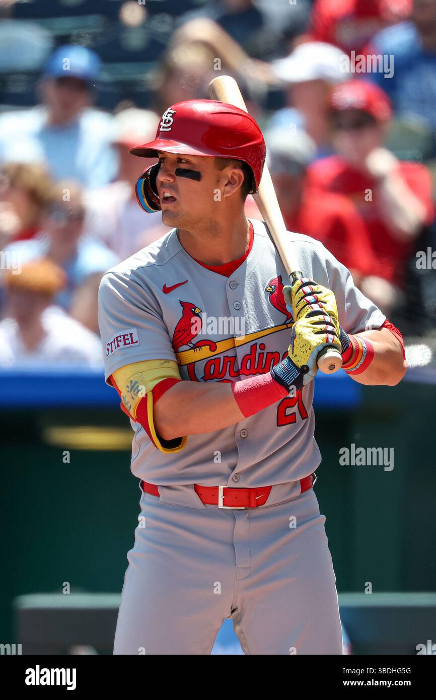 May 18, 2025: St. Louis Cardinals right fielder Lars Nootbaar (21) bats ...
