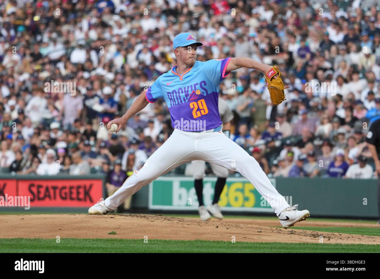 Denver CO, USA. 23rd May, 2025. Colorado pitcher Tanner Gordon (29 ...