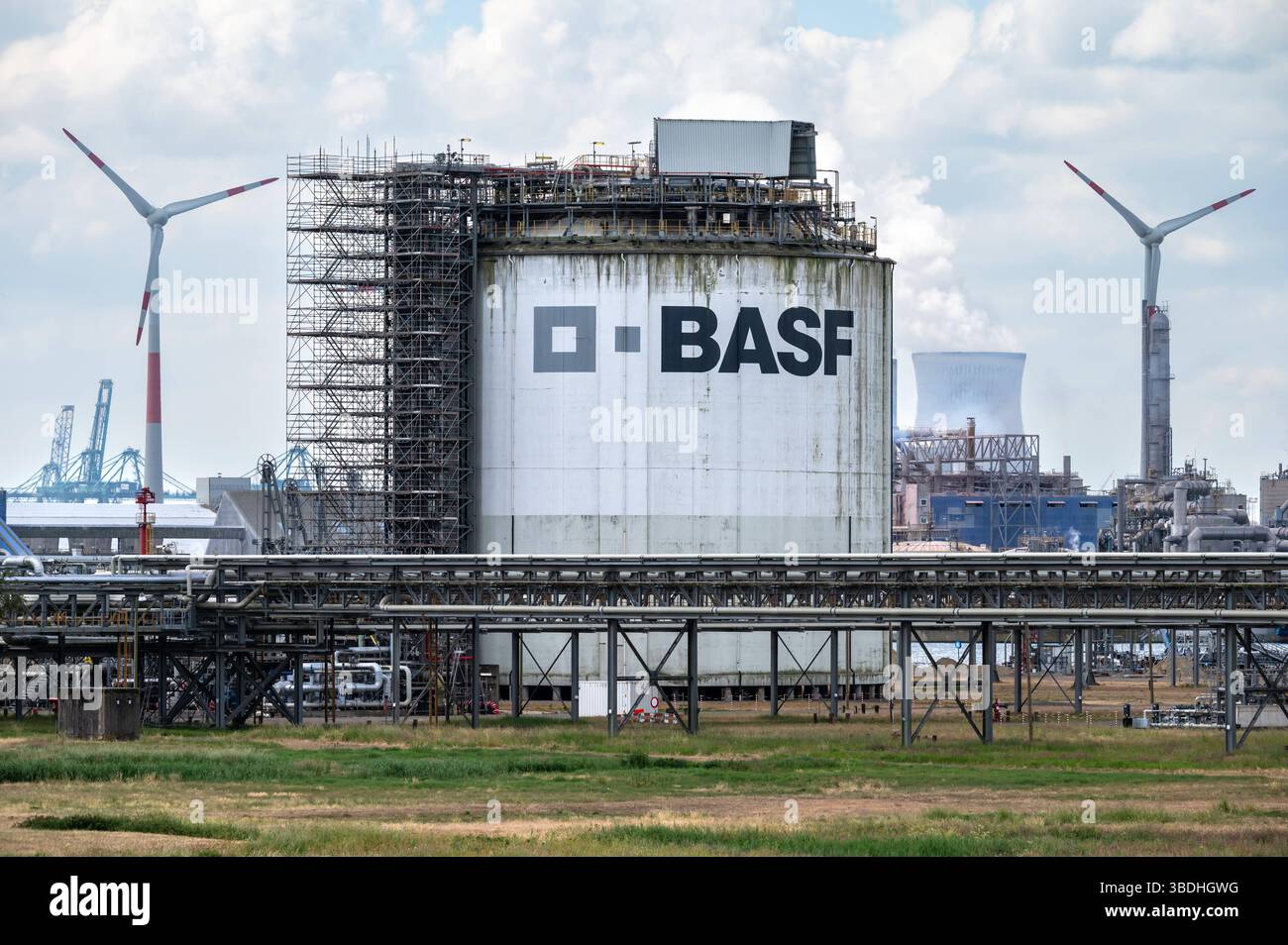 BASF heavy chemistry industry silo at the site in Berendrecht, Antwerp ...