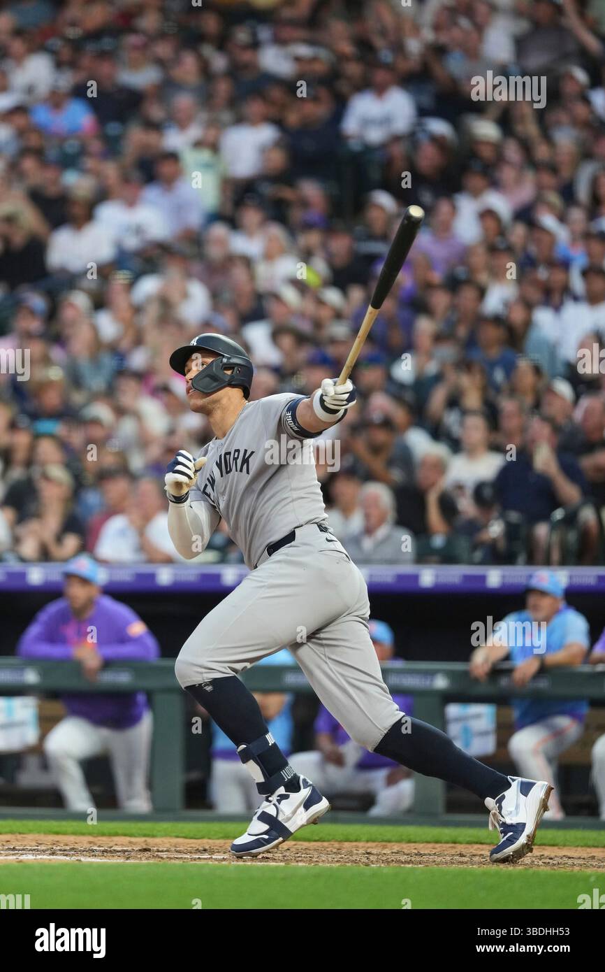 Denver CO, USA. 23rd May, 2025. New York right fielder Aaron Judge (99 ...