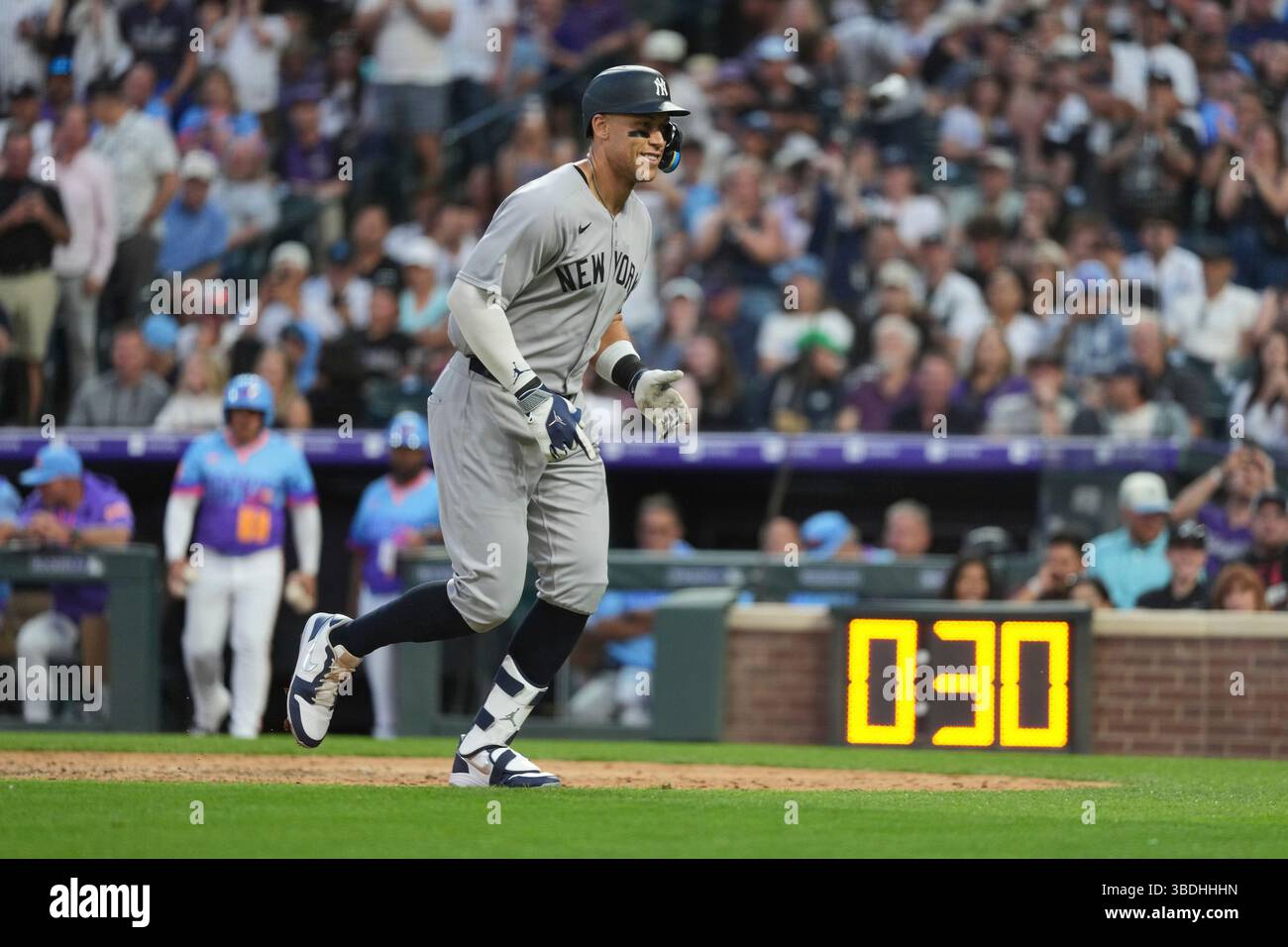 Denver CO, USA. 23rd May, 2025. New York right fielder Aaron Judge (99 ...