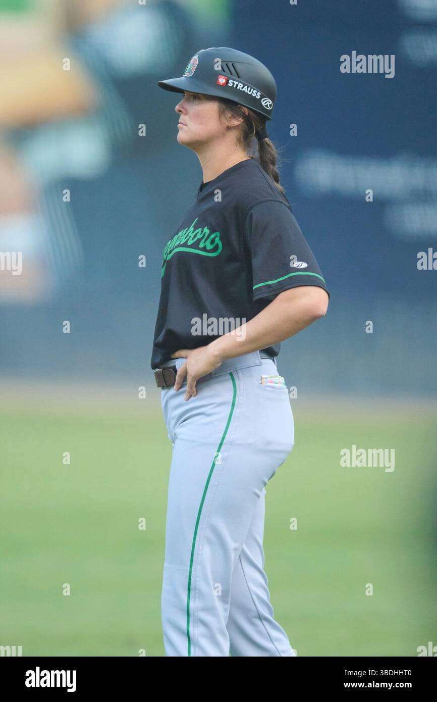 Greensboro Grasshoppers first base coach Stephanie Lombardo (18 ...