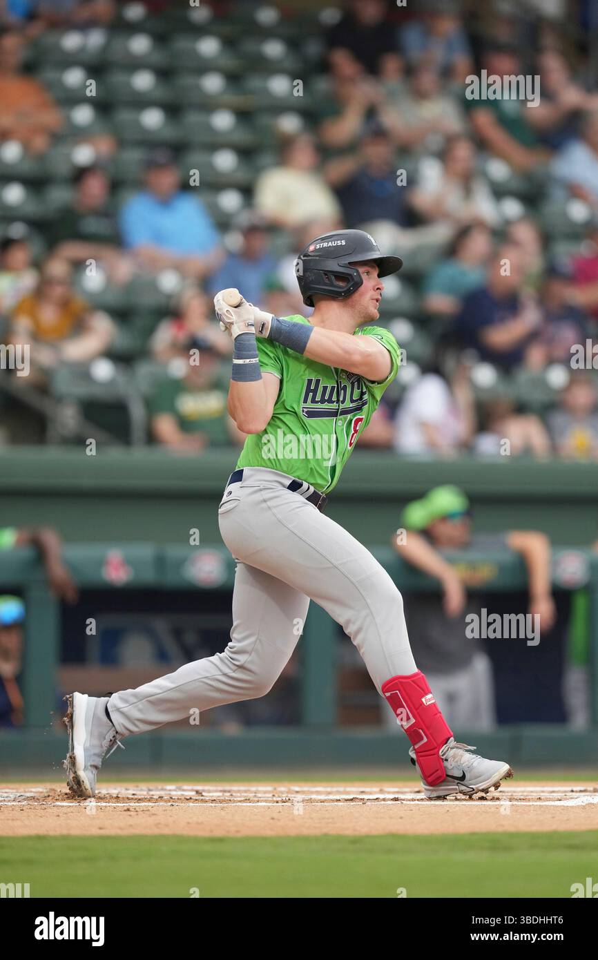 Dylan Dreiling (8) of the Hub City Spartanburgers at bat in a South ...