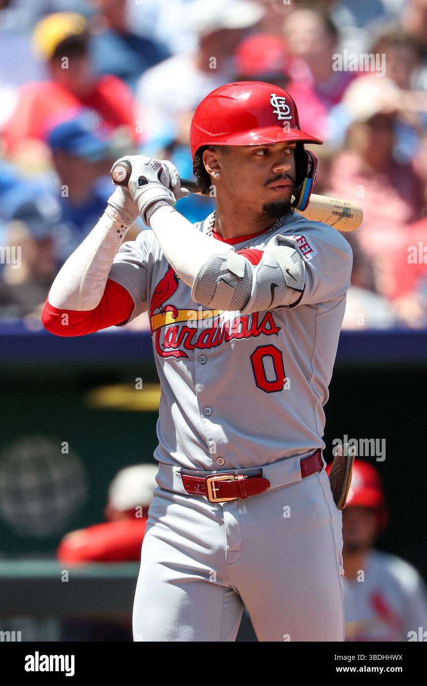 May 18, 2025: St. Louis Cardinals shortstop Masyn Winn (0) bats against ...