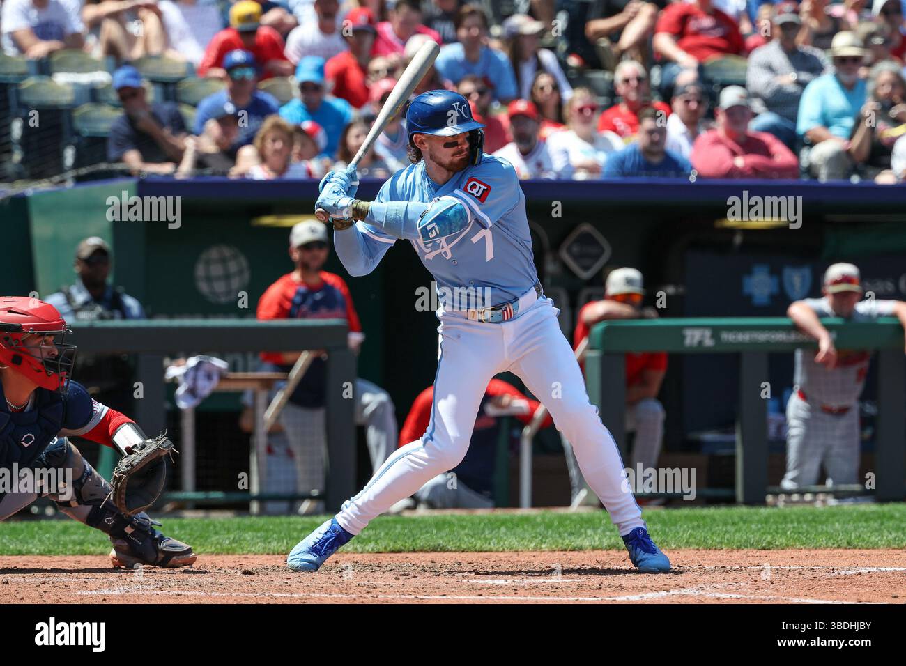 May 18, 2025: Kansas City Royals shortstop Bobby Witt Jr. (7) bats ...