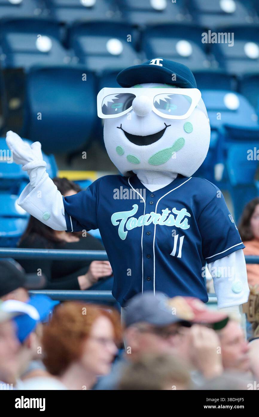 Asheville Tourists mascot Mr. Moon (11) mingles with the crowd during a ...