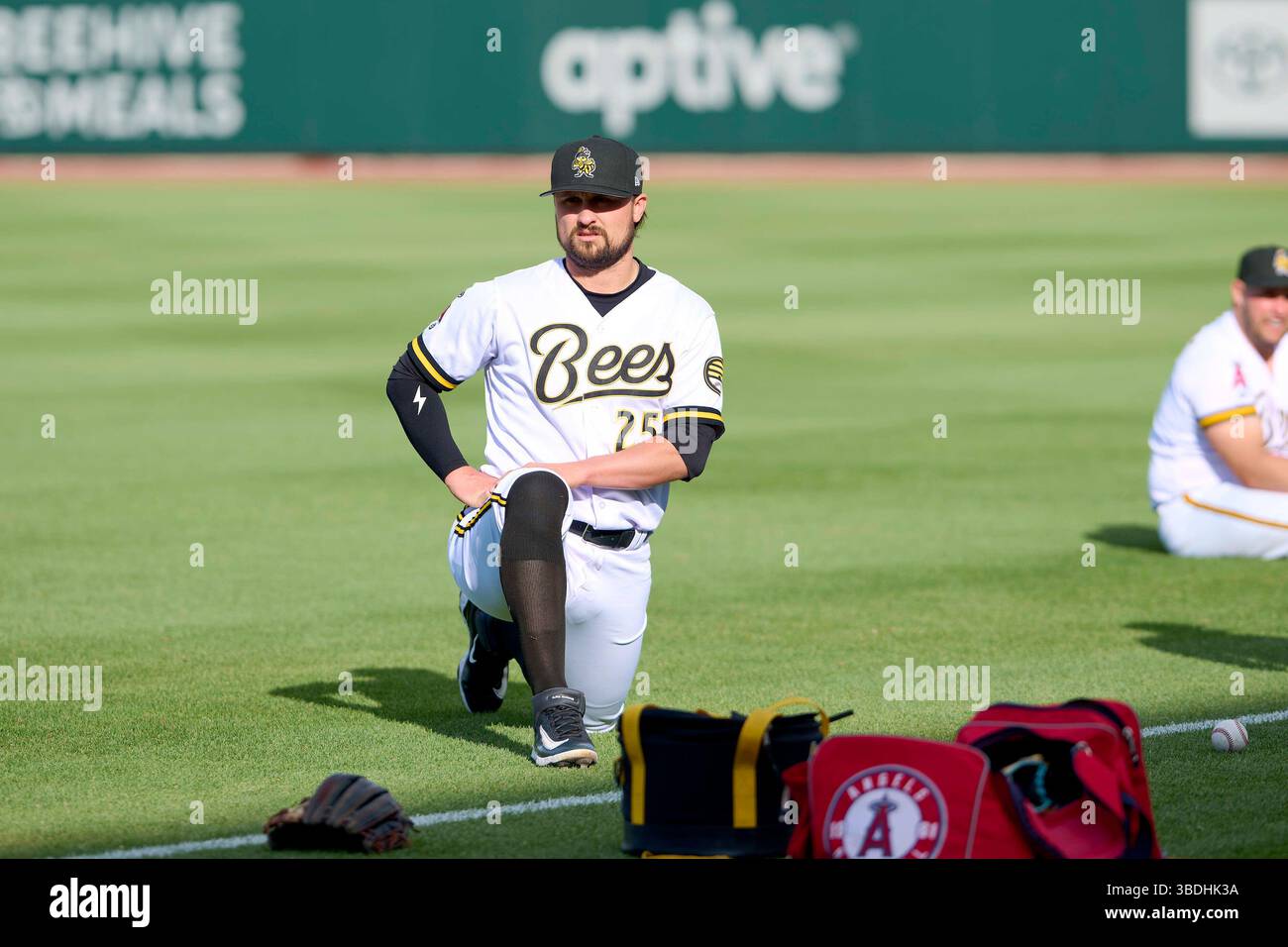 J.D. Davis (25) third baseman of the Salt Lake Bees before the game ...