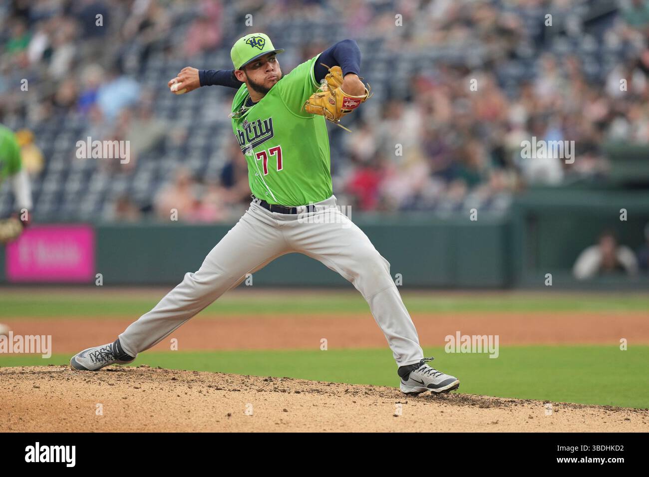 Starting pitcher David Davalillo (77) of the Hub City Spartanburgers ...