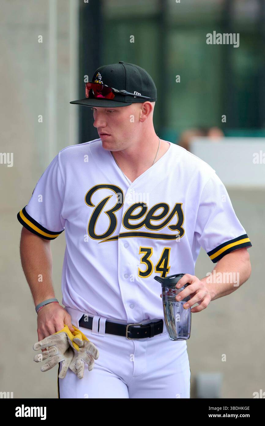 Tucker Flint (34) center fielder of the Salt Lake Bees before the game ...