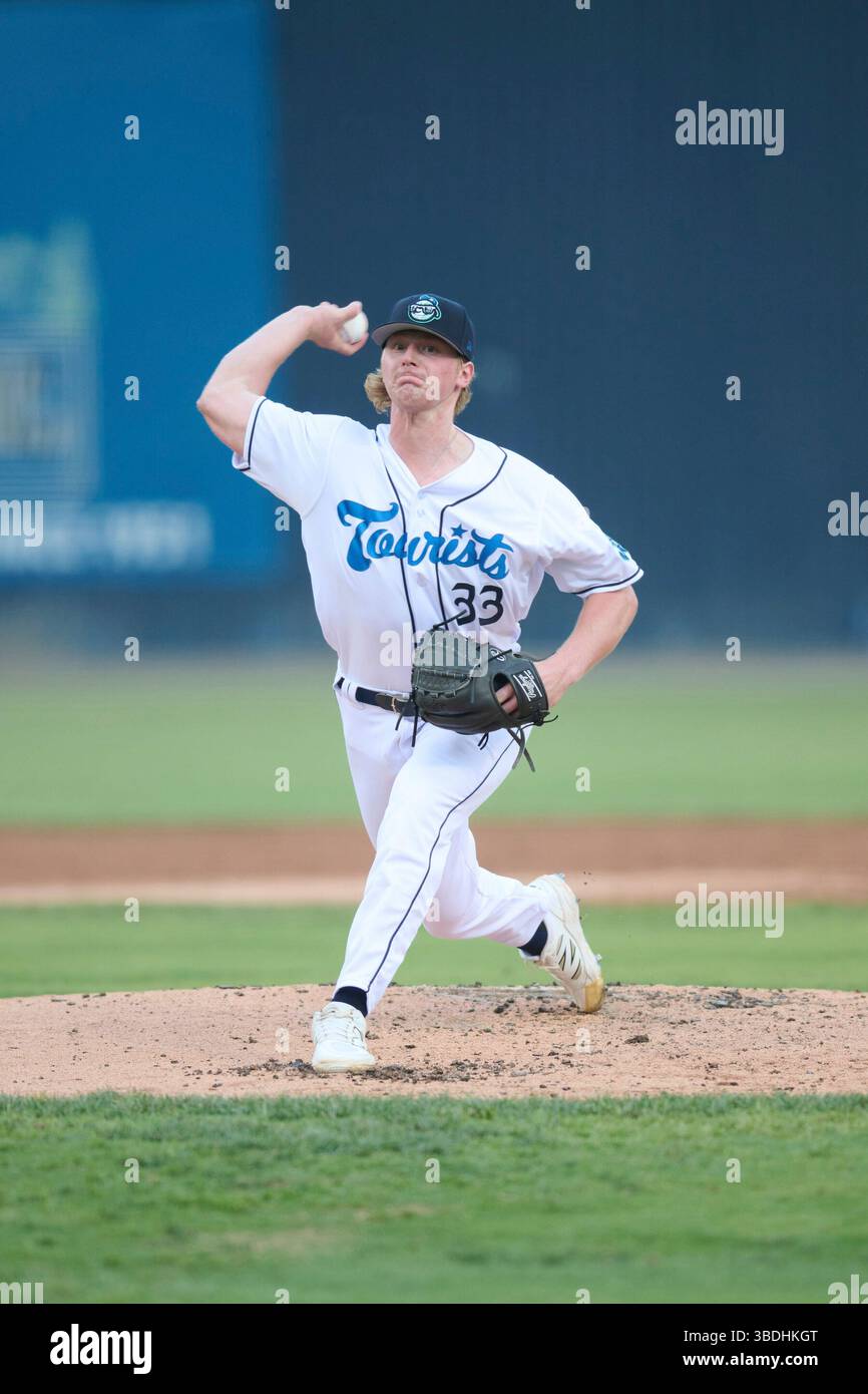 Asheville Tourists starting pitcher Bryce Mayer (33) delivers a pitcher during a game against ...