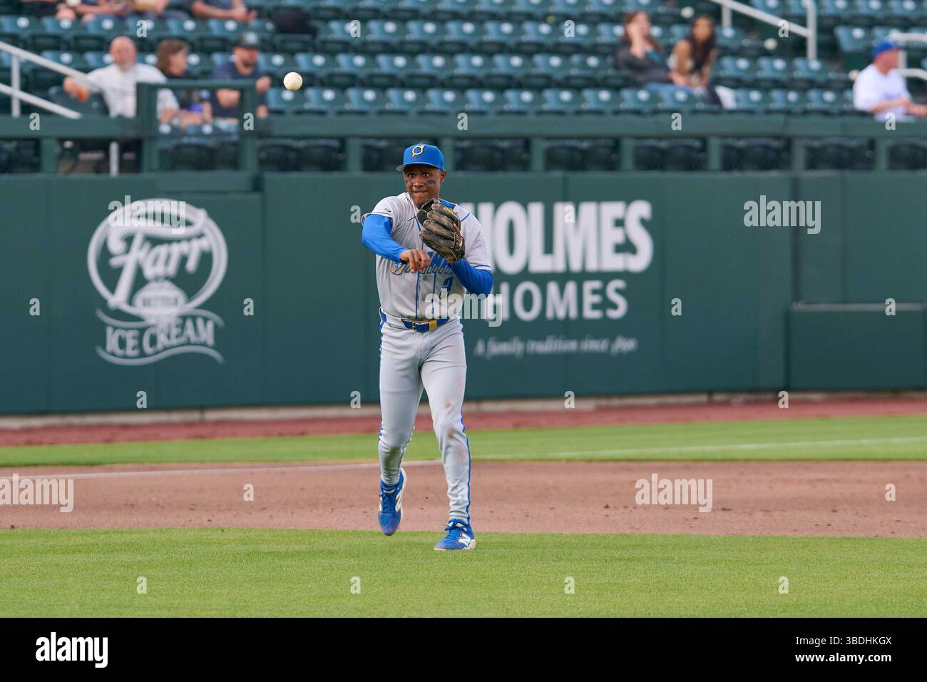 Tyler Tolbert (3) third baseman of the Omaha Storm Chasers on defense ...