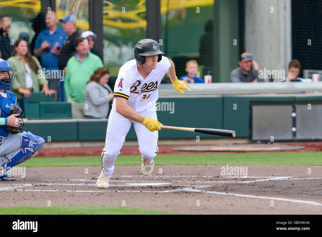 Tucker Flint (34) of the Salt Lake Bees at bat against the Omaha Storm ...