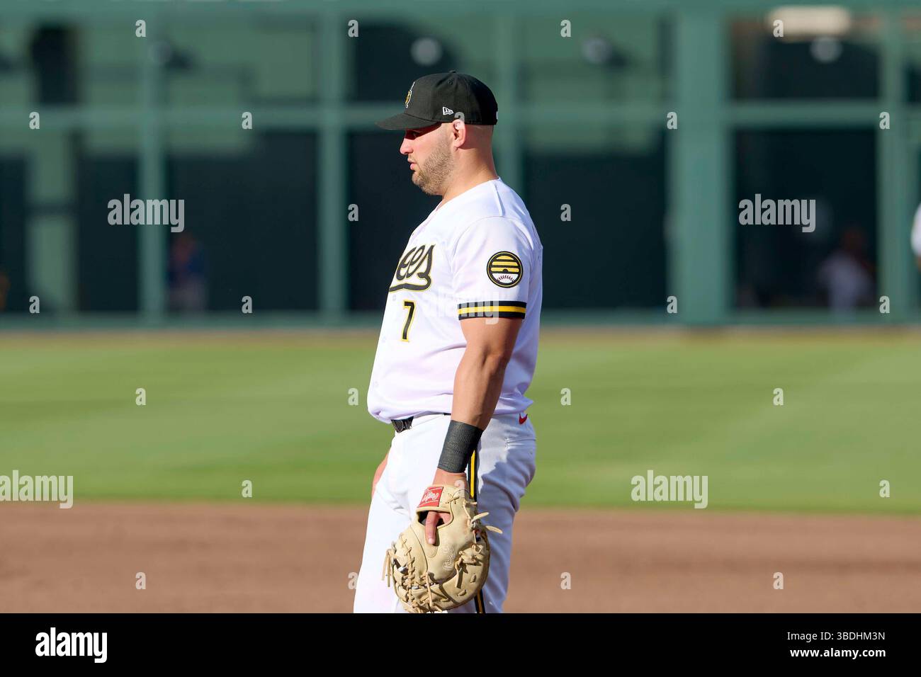 Niko Kavadas (7) first baseman of the Salt Lake Bees on defense against ...