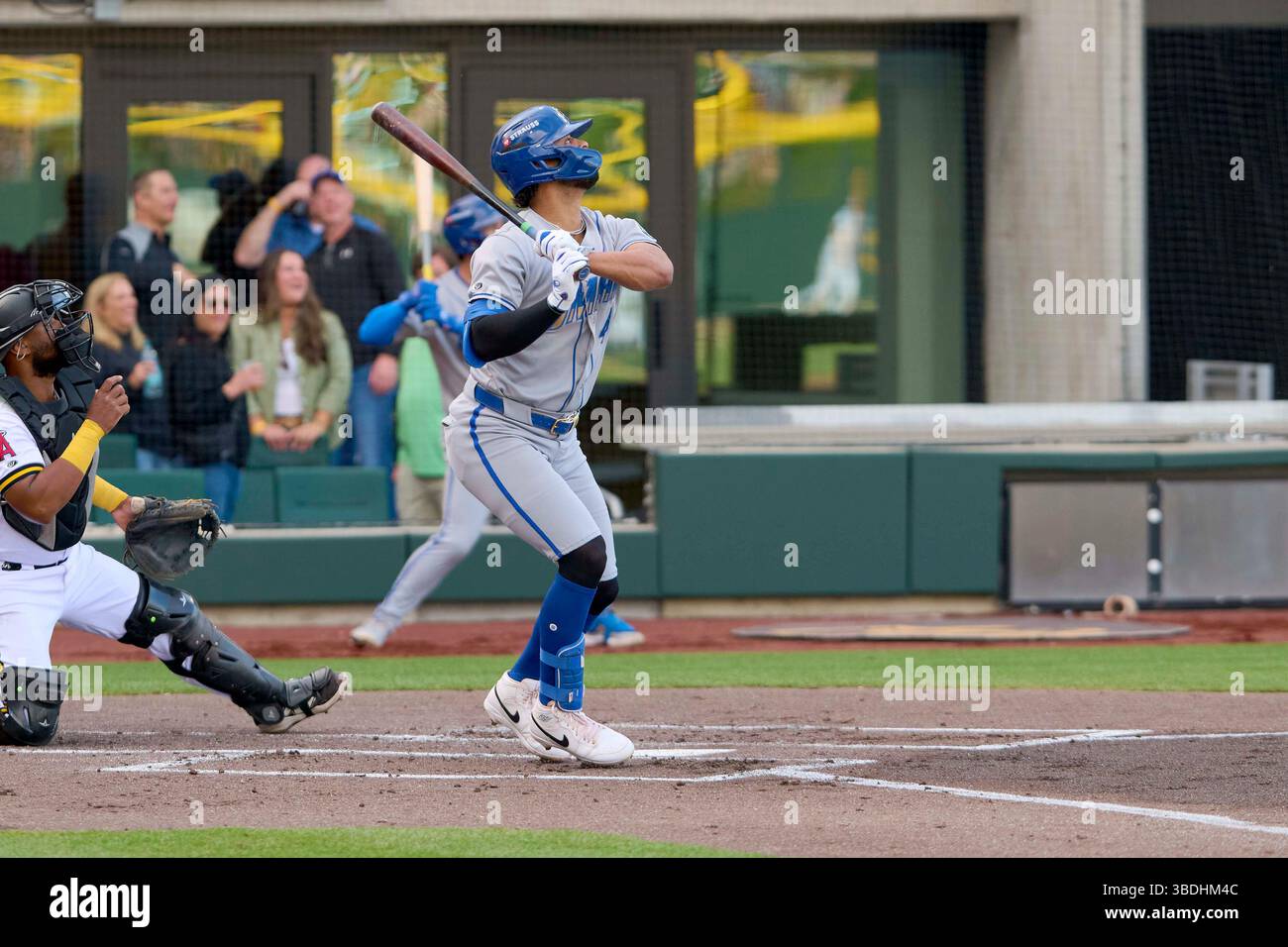 MJ Melendez (4) of the Omaha Storm Chasers at bat against the Salt Lake ...