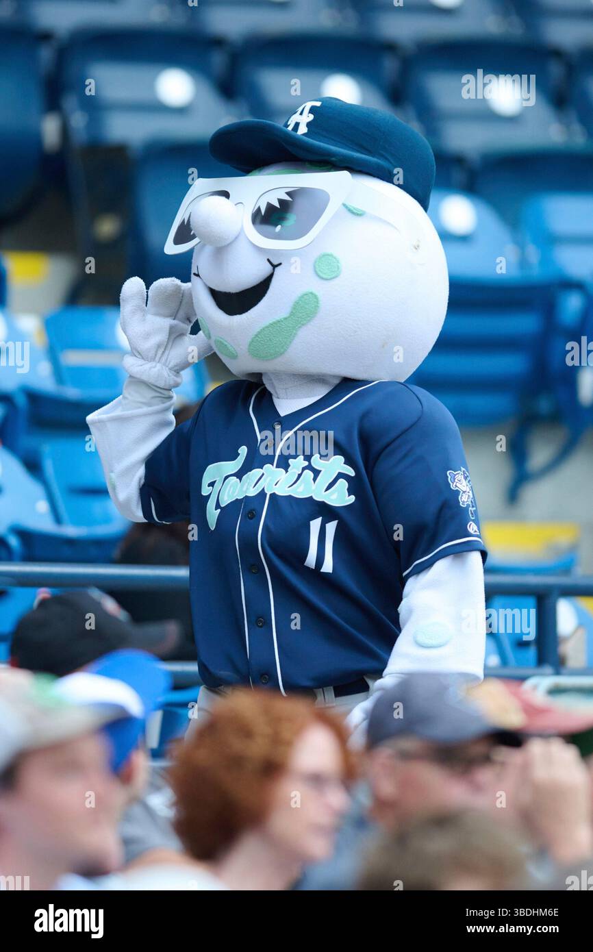 Asheville Tourists mascot Mr. Moon (11) mingles with the crowd during a ...