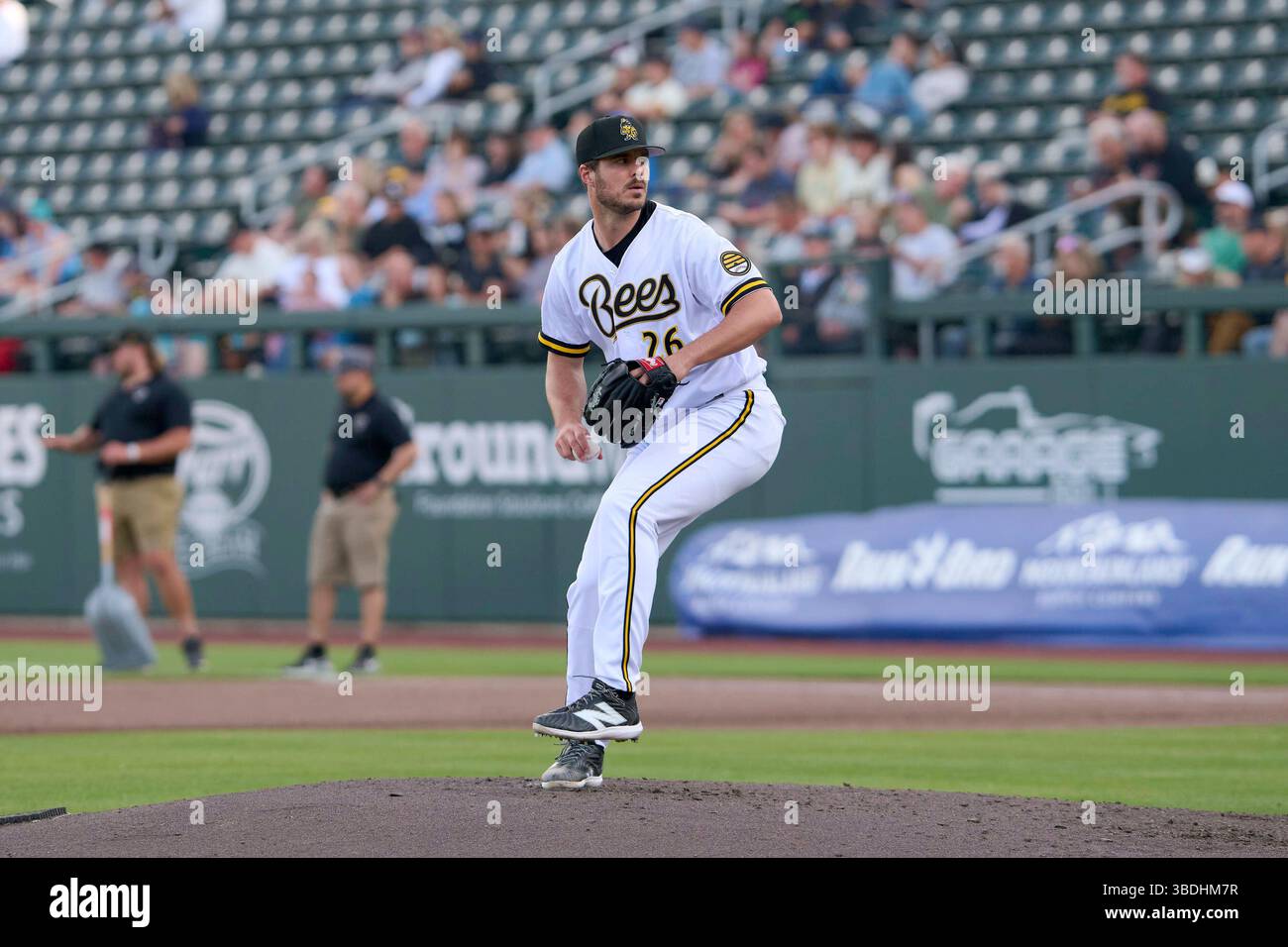Salt Lake Bees starting pitcher Dakota Hudson (26) delivers a pitch to ...