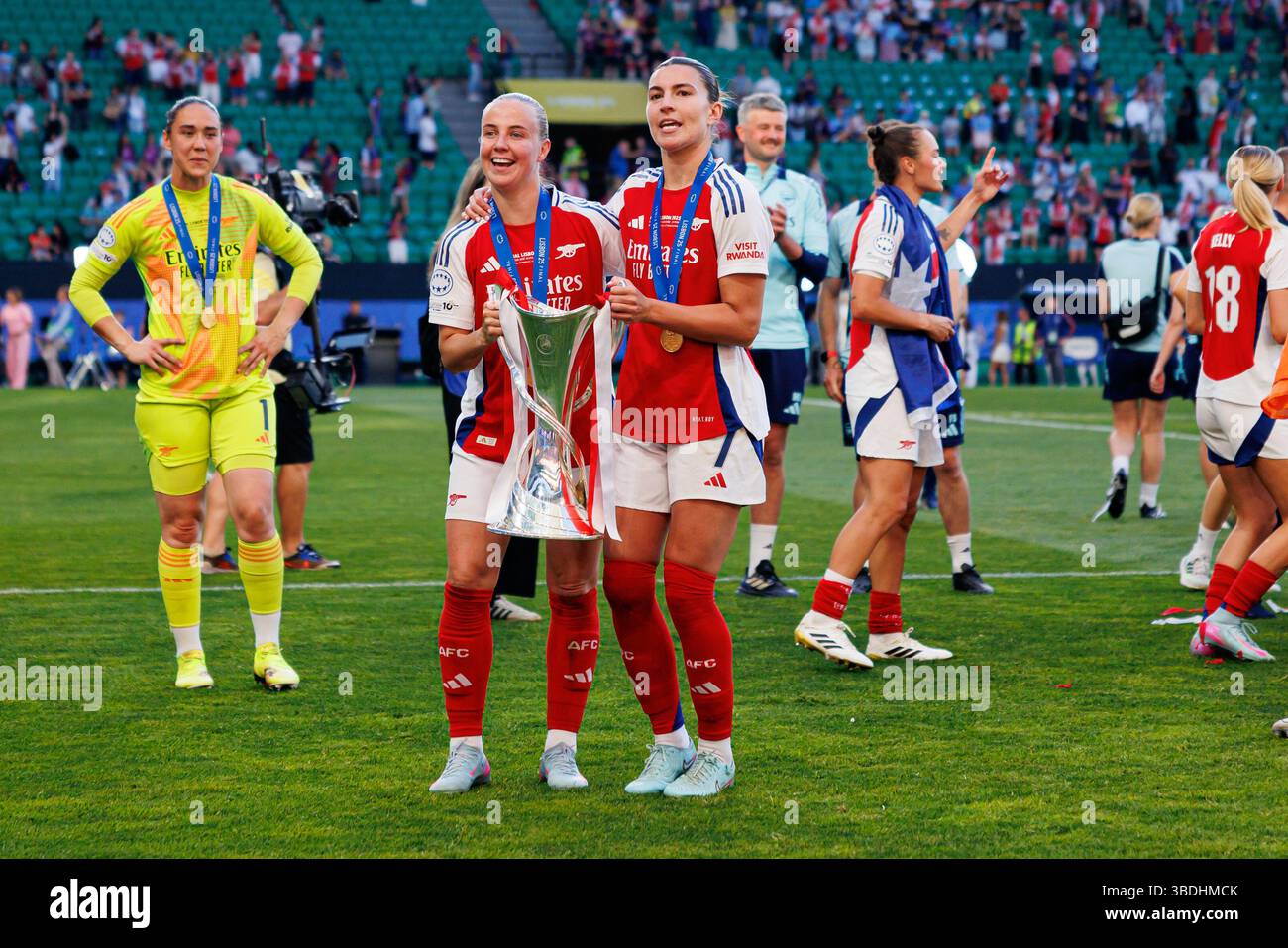 Bethany Mead and Stephanie Catley seen during UEFA Womens Champions ...