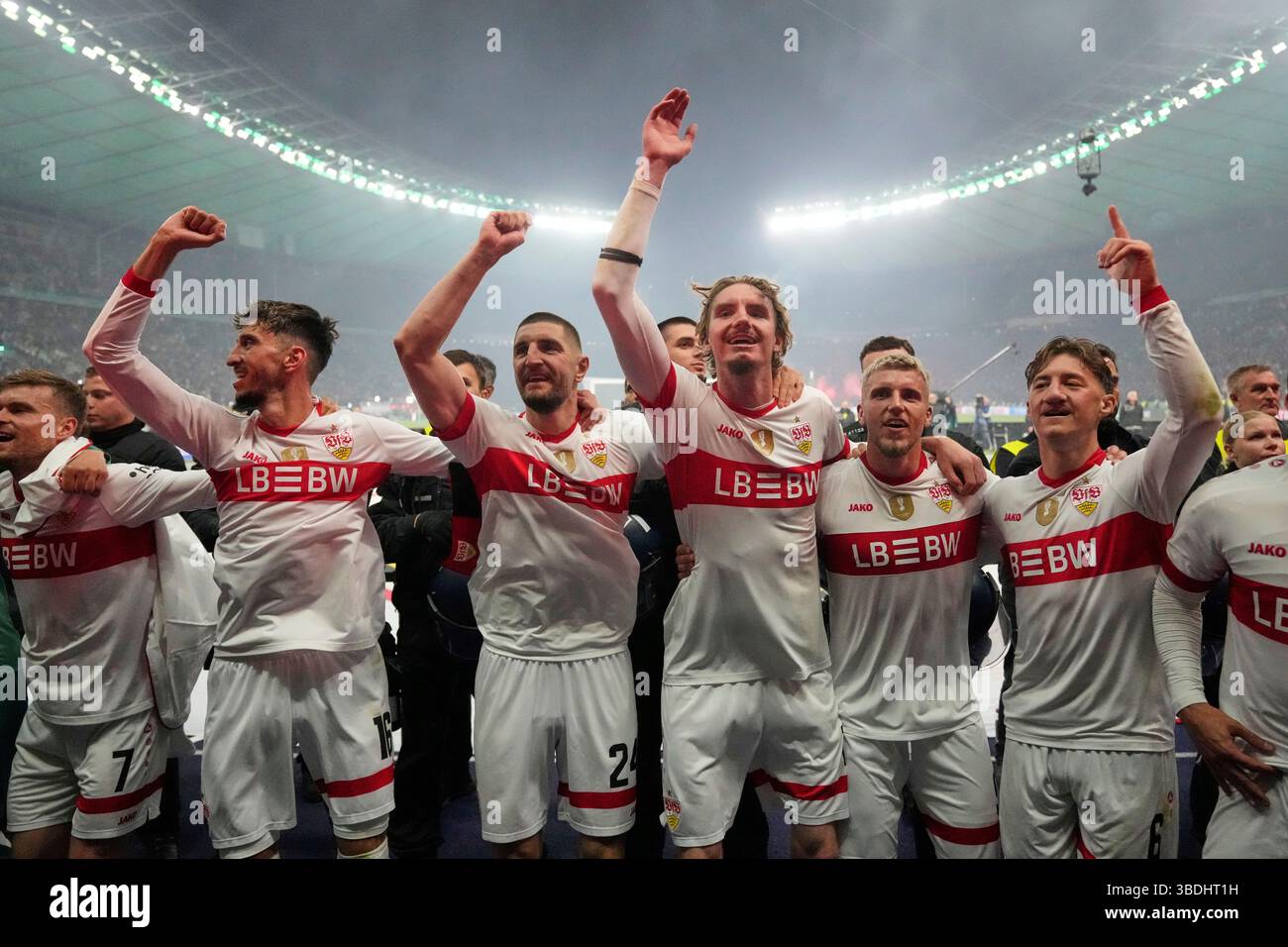 VfB Stuttgart players celebrate after winning the trophy in the German ...