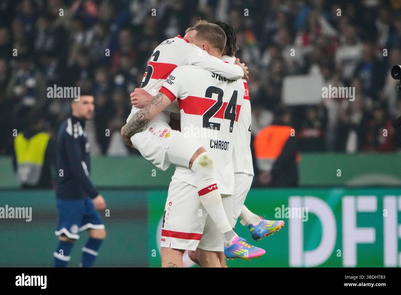 VfB Stuttgart players celebrate after winning the trophy in the German ...
